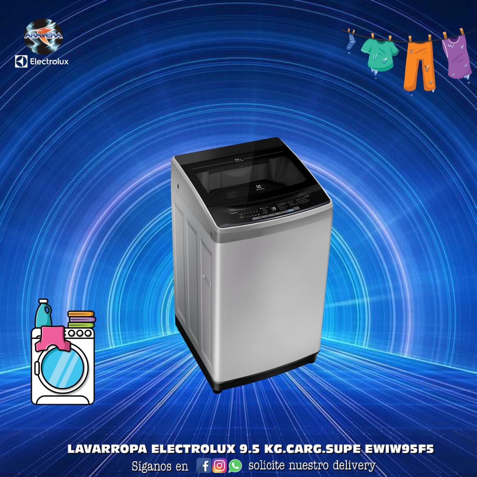 LAVARROPA ELECTROLUX 9.5 KG Carga.SUPE EWIW95F5 – Aravera