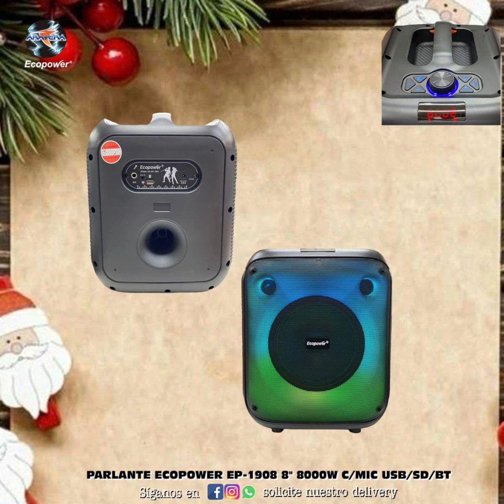 PARLANTE ECOPOWER EP-1908 8″ 8000W C/Mic USB/SD/BT – Aravera