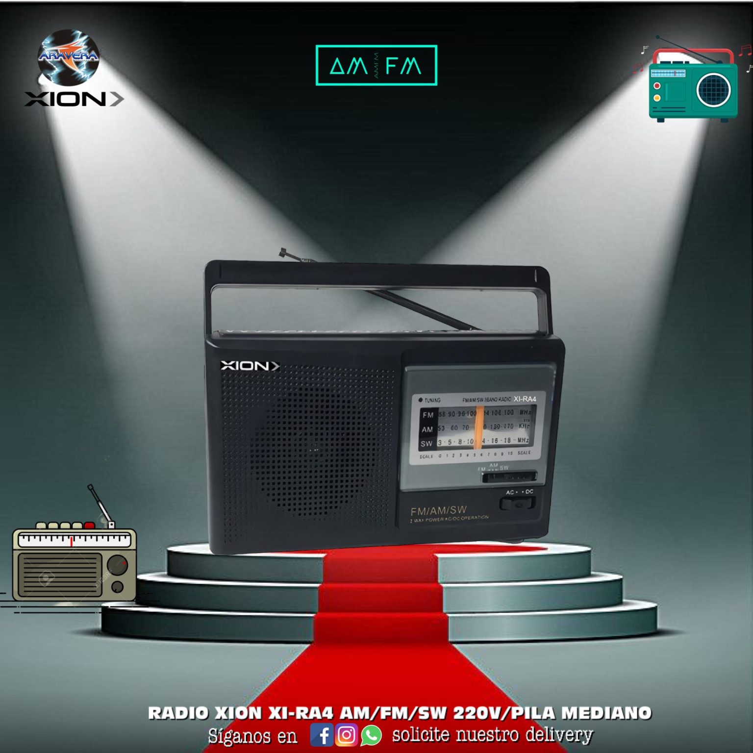 RADIO XION XI-RA4 AM/FM/SW 220V/PILA MEDIANO – Aravera