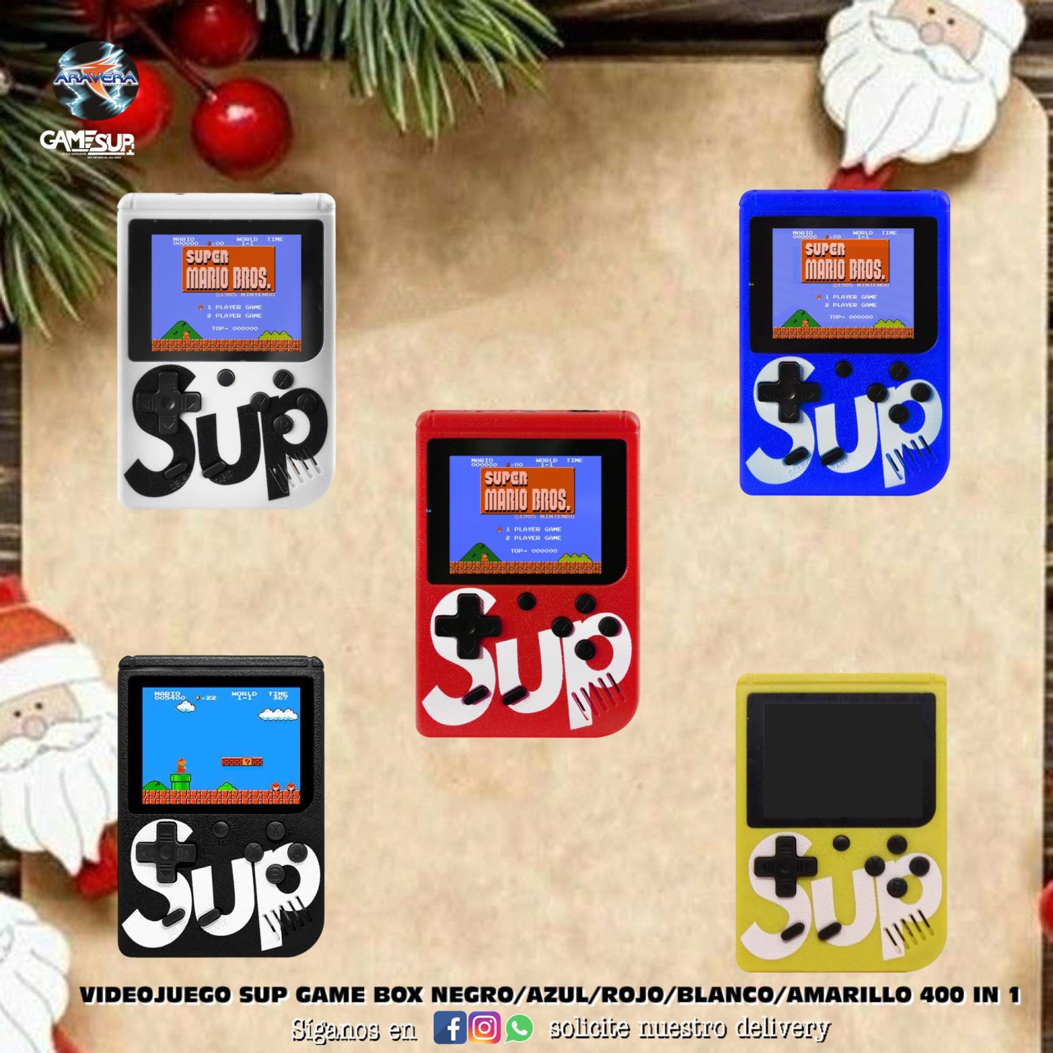 VIDEO JUEGO SUP GAME BOX NEGRO/AZUL/ROJO/AMARILLO/BLANCO 400 IN 1 – Aravera