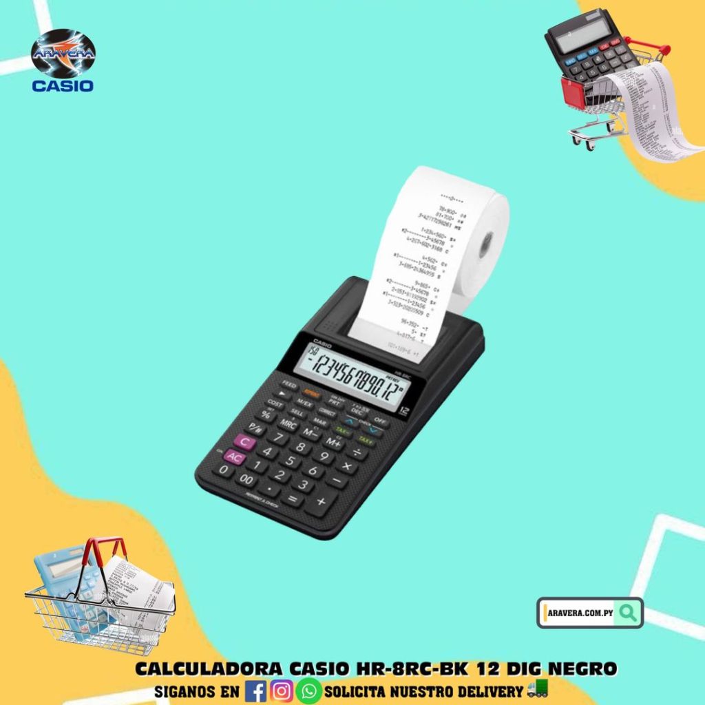 CALCULADORA CASIO HR-8RC-BK 12 DIG NEGRO – Aravera